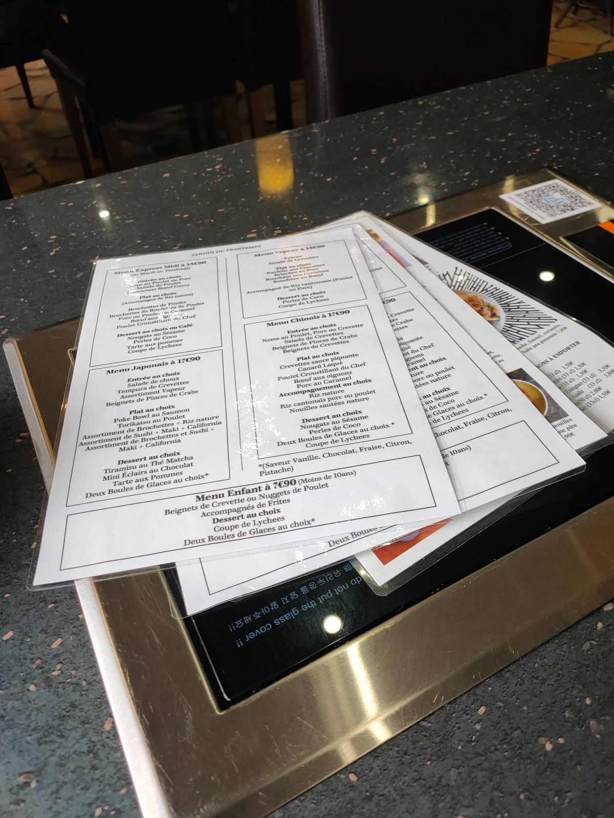 Menu au Jardin Du Printemps restaurant, Choisy-le-Roi