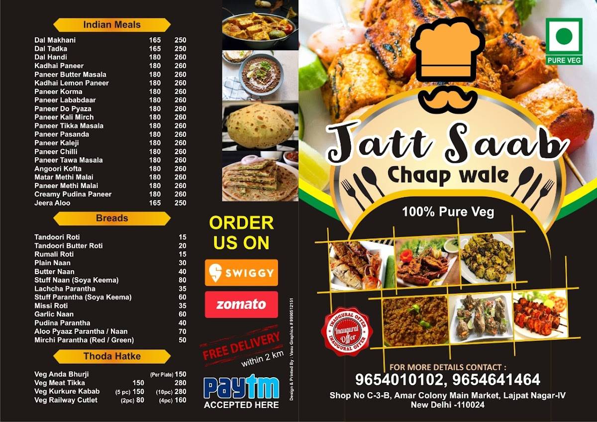 Menu at Jatt Saab Chaap Wale, New Delhi