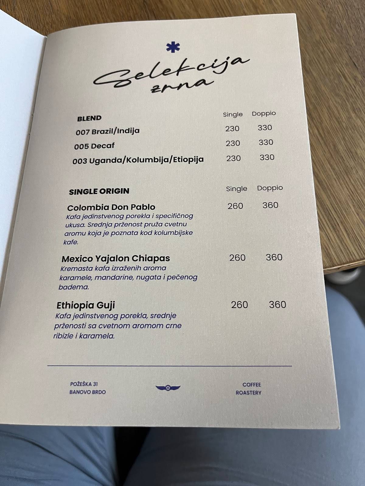 Speisekarte von Java Coffee Roastery cafe, Belgrad