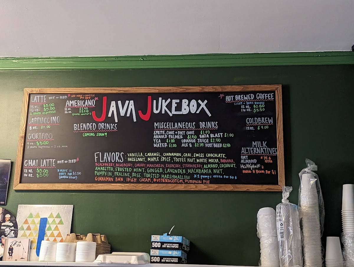 Menu at Java Jukebox, Lexington