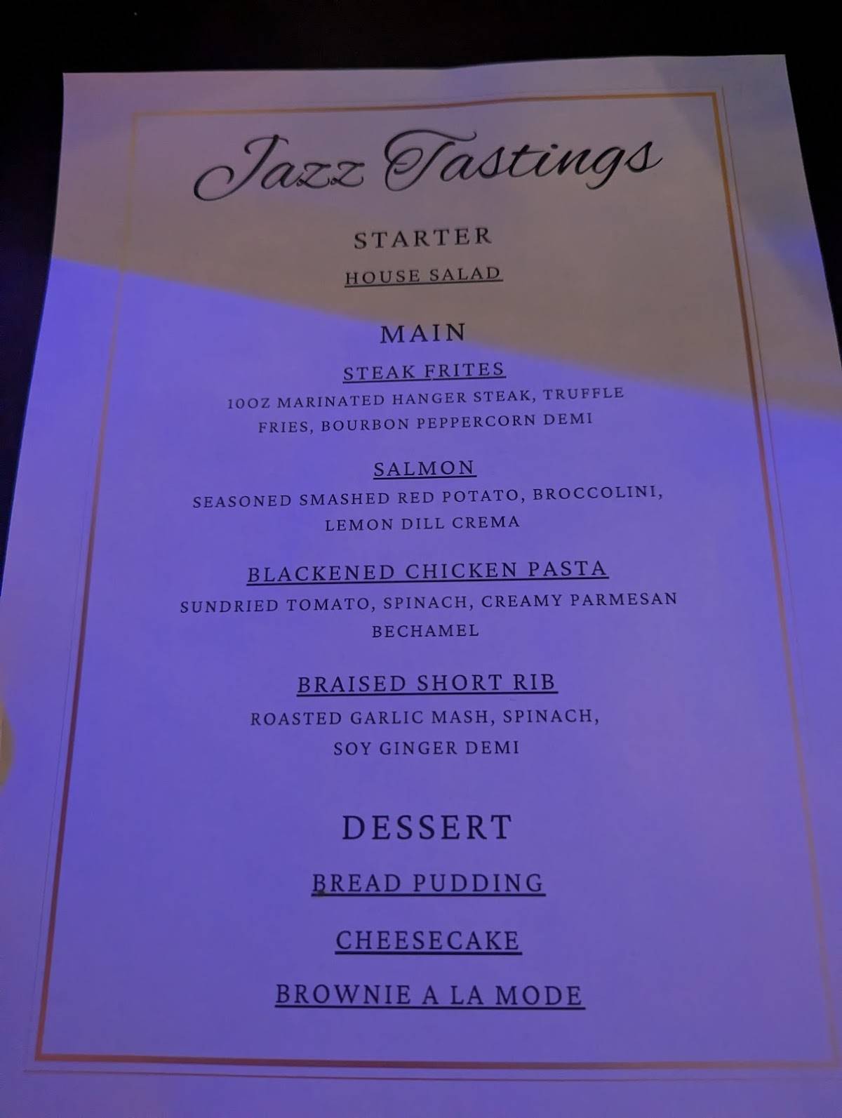 Menu at Jazz Tastings restaurant, Maitland, 164 Lake Ave
