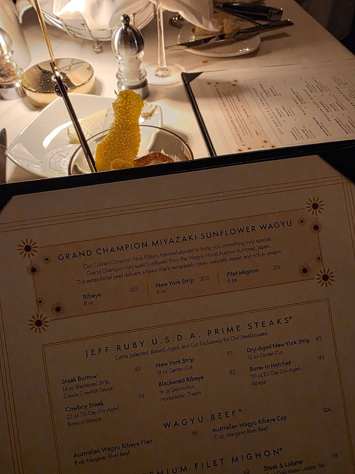 Menu at Jeff Ruby's Steakhouse, Louisville, Louisville