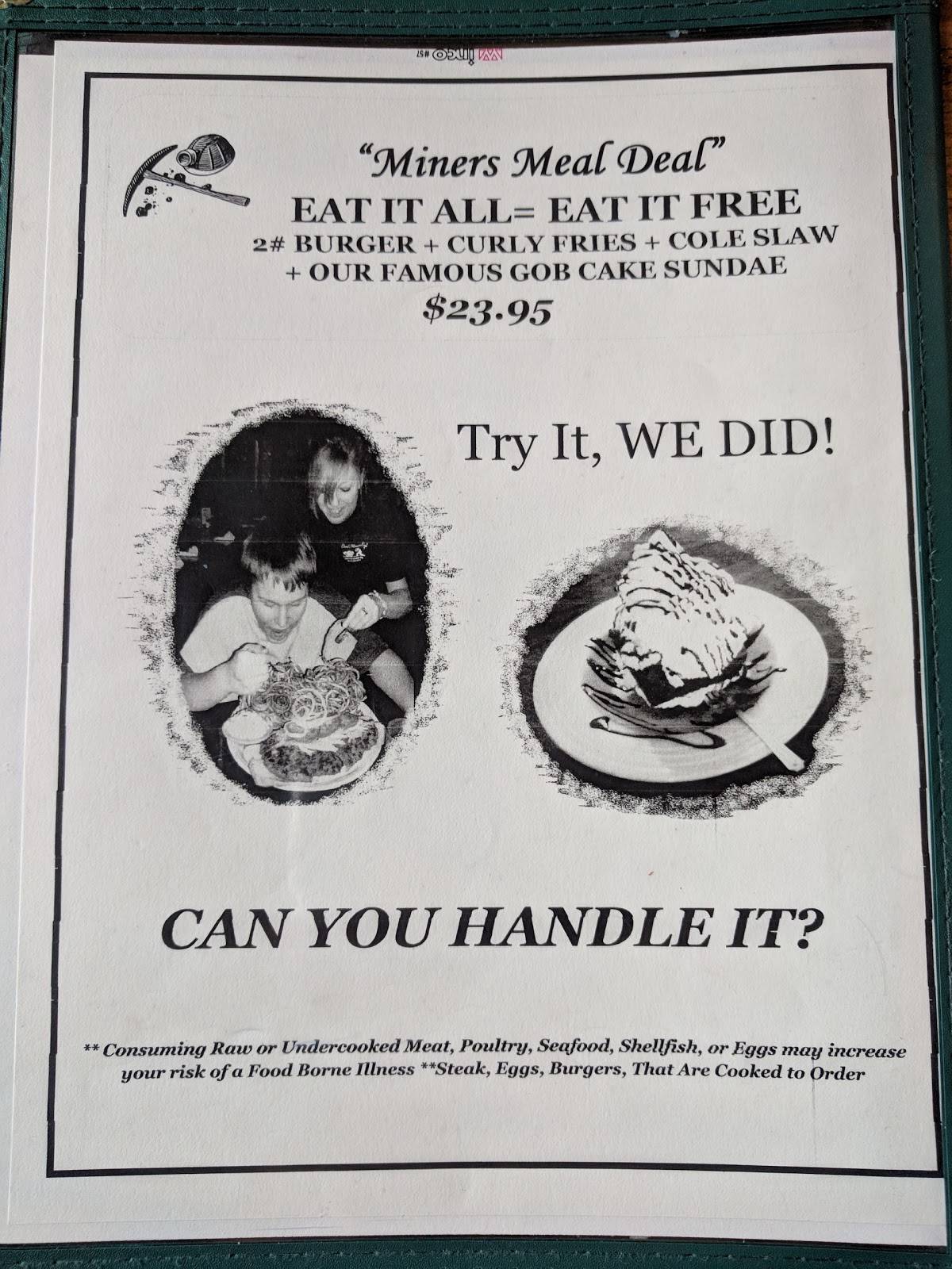 Menu at Coal Miner's Diner restaurant, Jennerstown