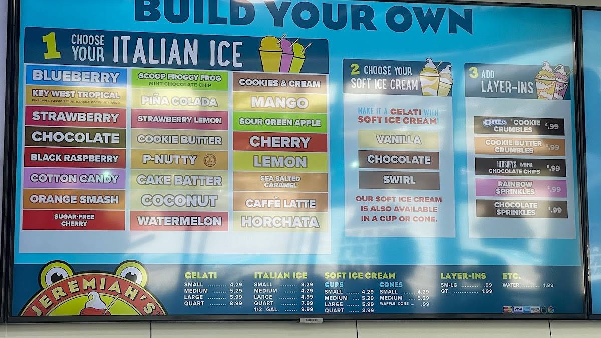 Menu at Jeremiah's Italian Ice, Frisco