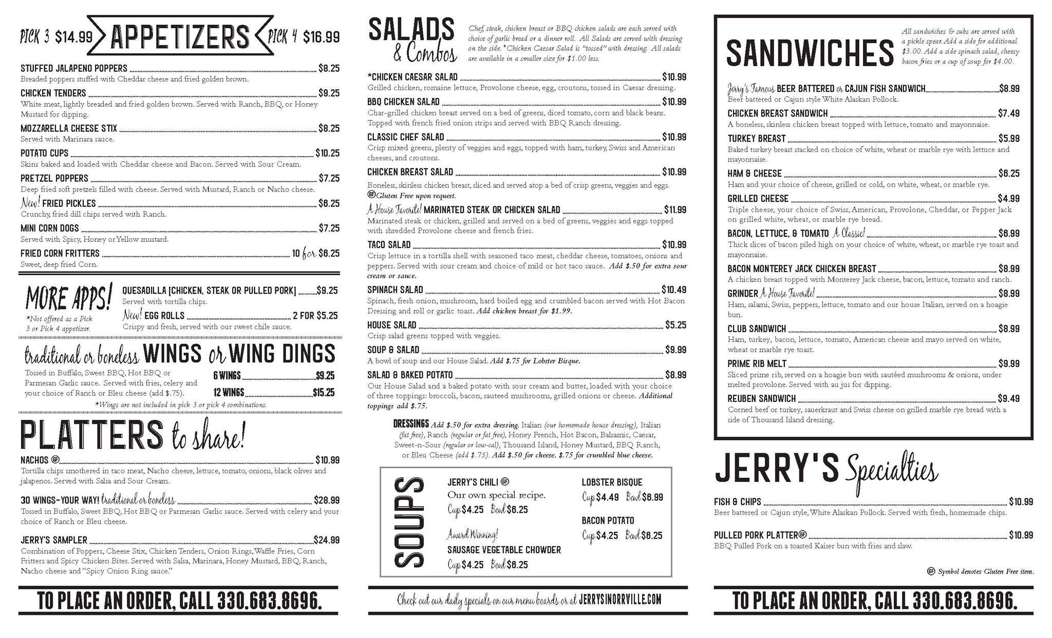 Menu at Jerry's Cafe, Orrville