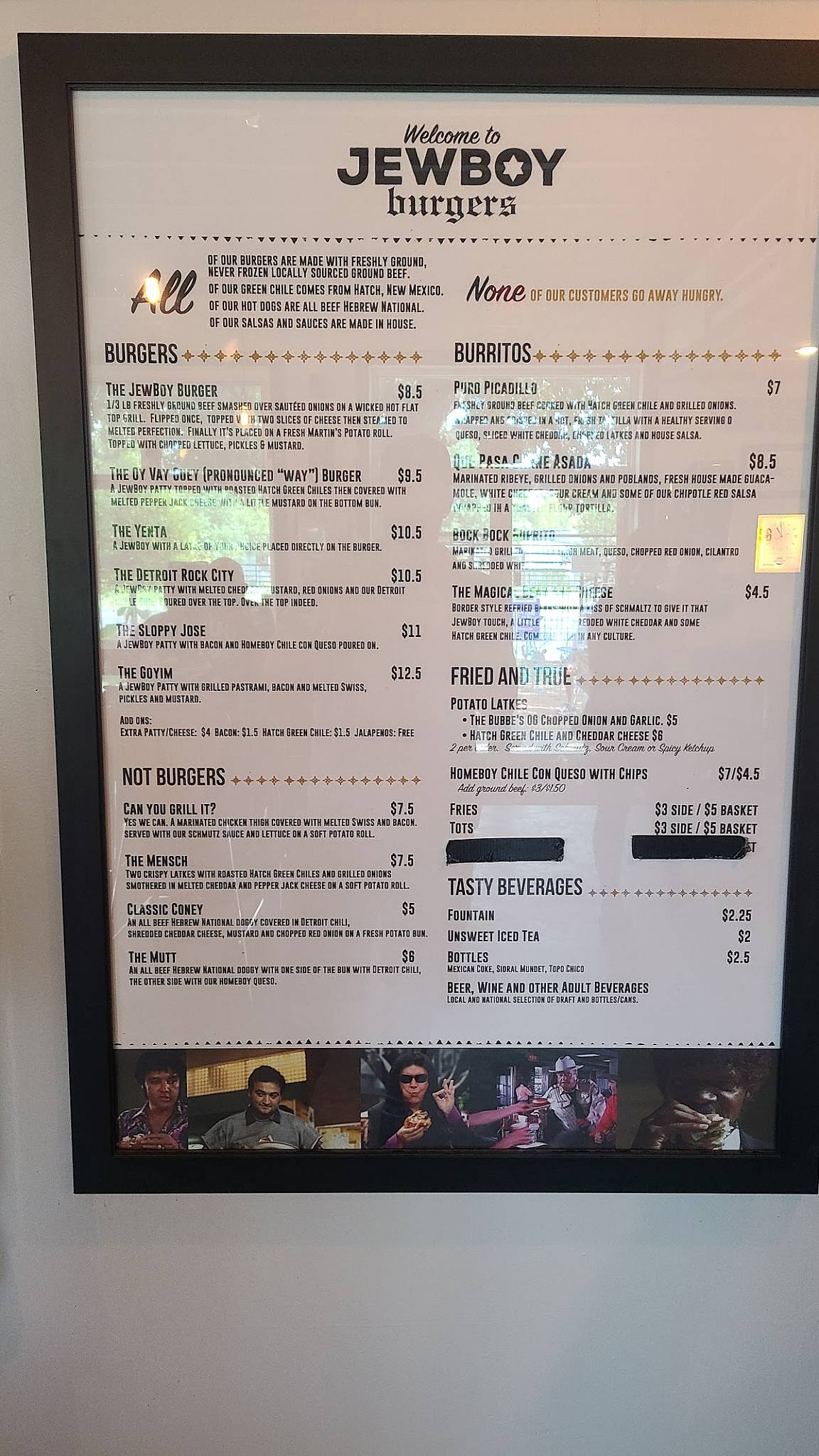 Menu at Jewboy Burgers restaurant, Austin, 5111 Airport Blvd