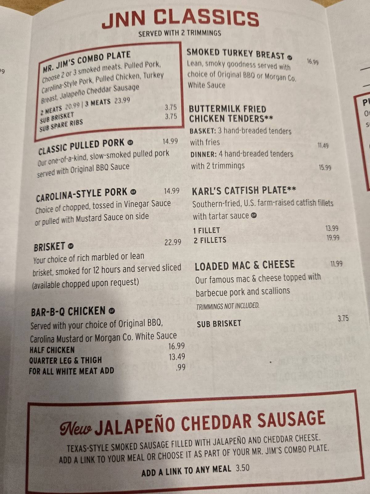 Menu at Jim 'N Nick's Bar-B-Q, Murfreesboro, 436 N Thompson Ln