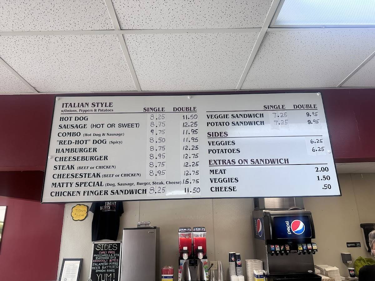 Menu at Jimmy Buff's Italian Hot Dogs restaurant, Kenilworth