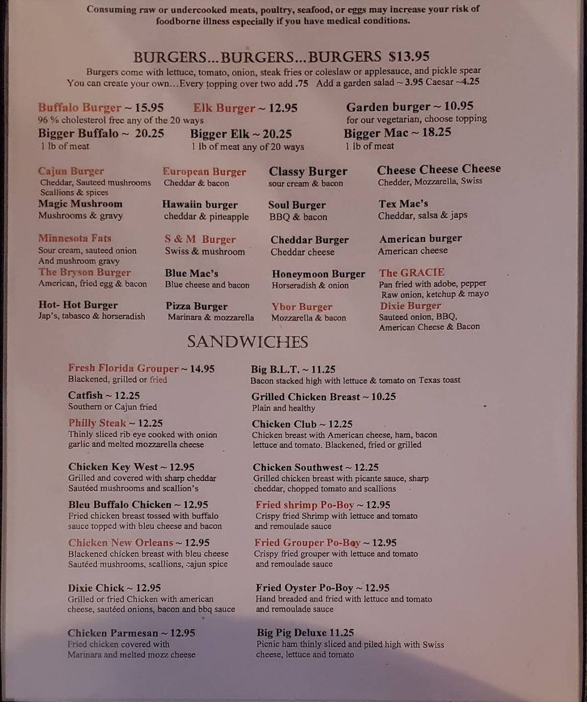 Menu at Jimmy Mac's Restaurant, Bryson City