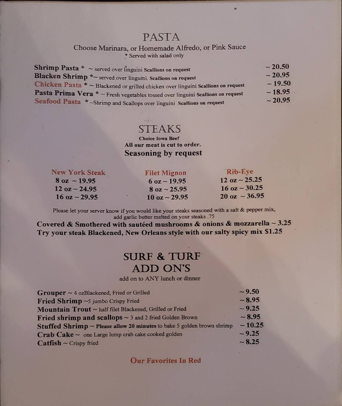 Menu at Jimmy Mac's Restaurant, Bryson City