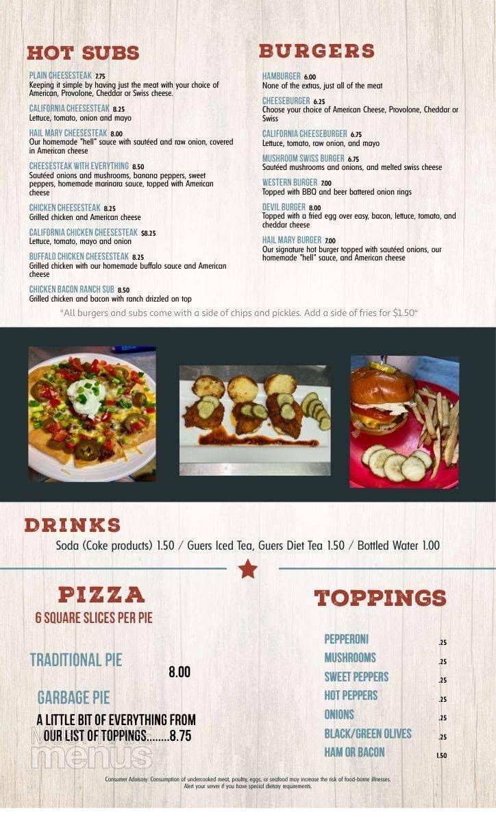 Menu at Jimmy O's Sports Bar, Frackville