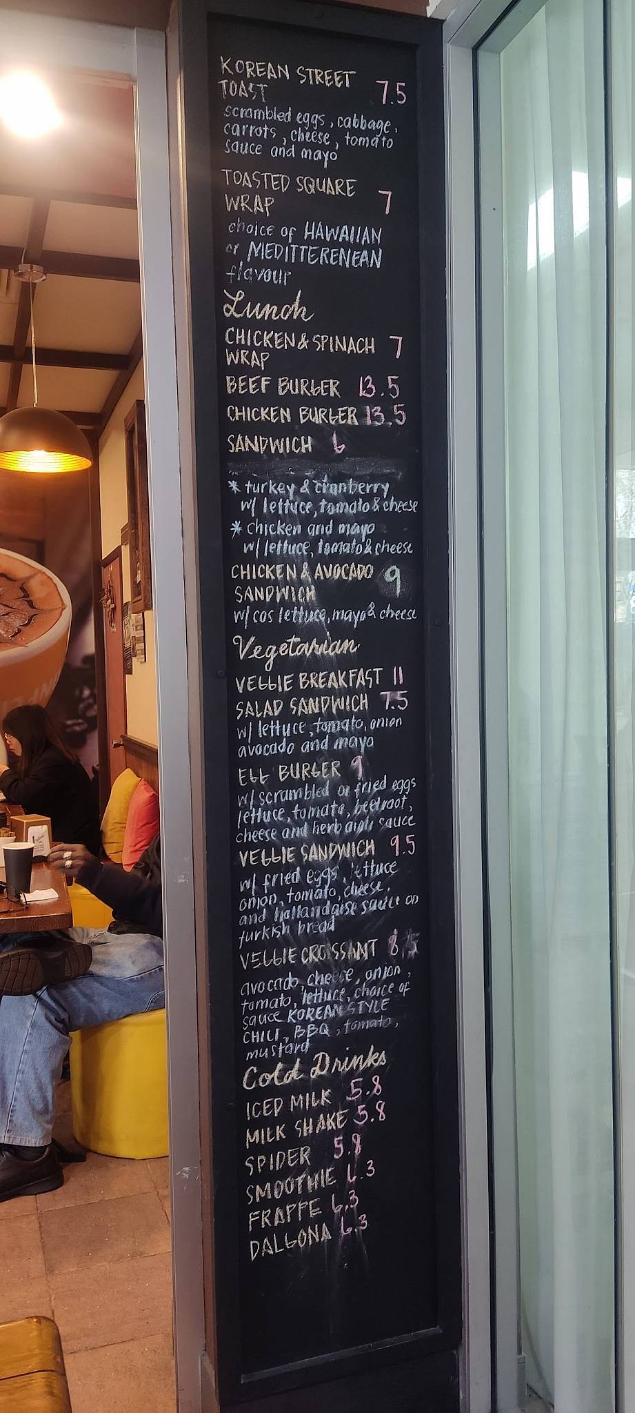 Menu at Jina's Cafe, Canberra