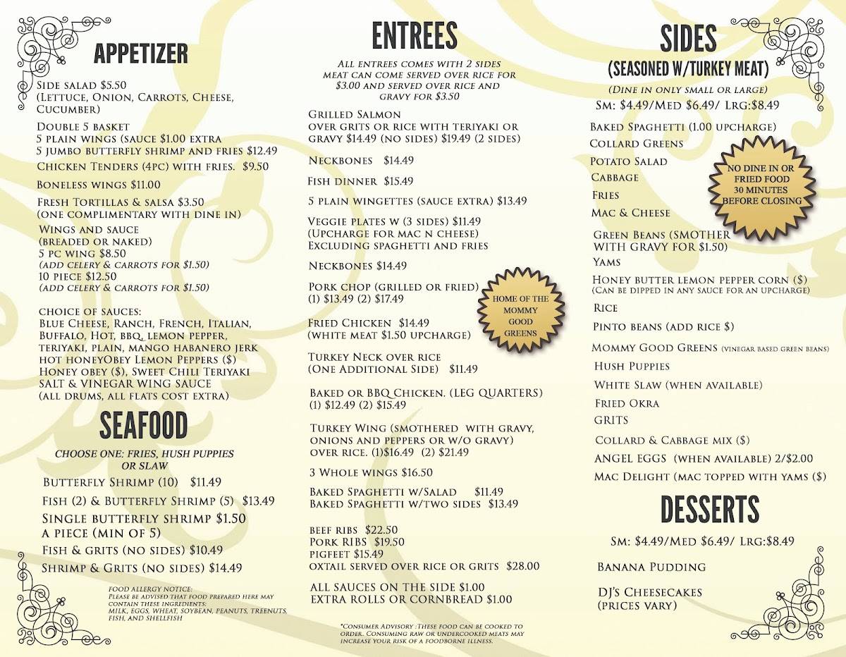 Menu at Jj's Mama's Soulfood & More Llc restaurant, Lexington