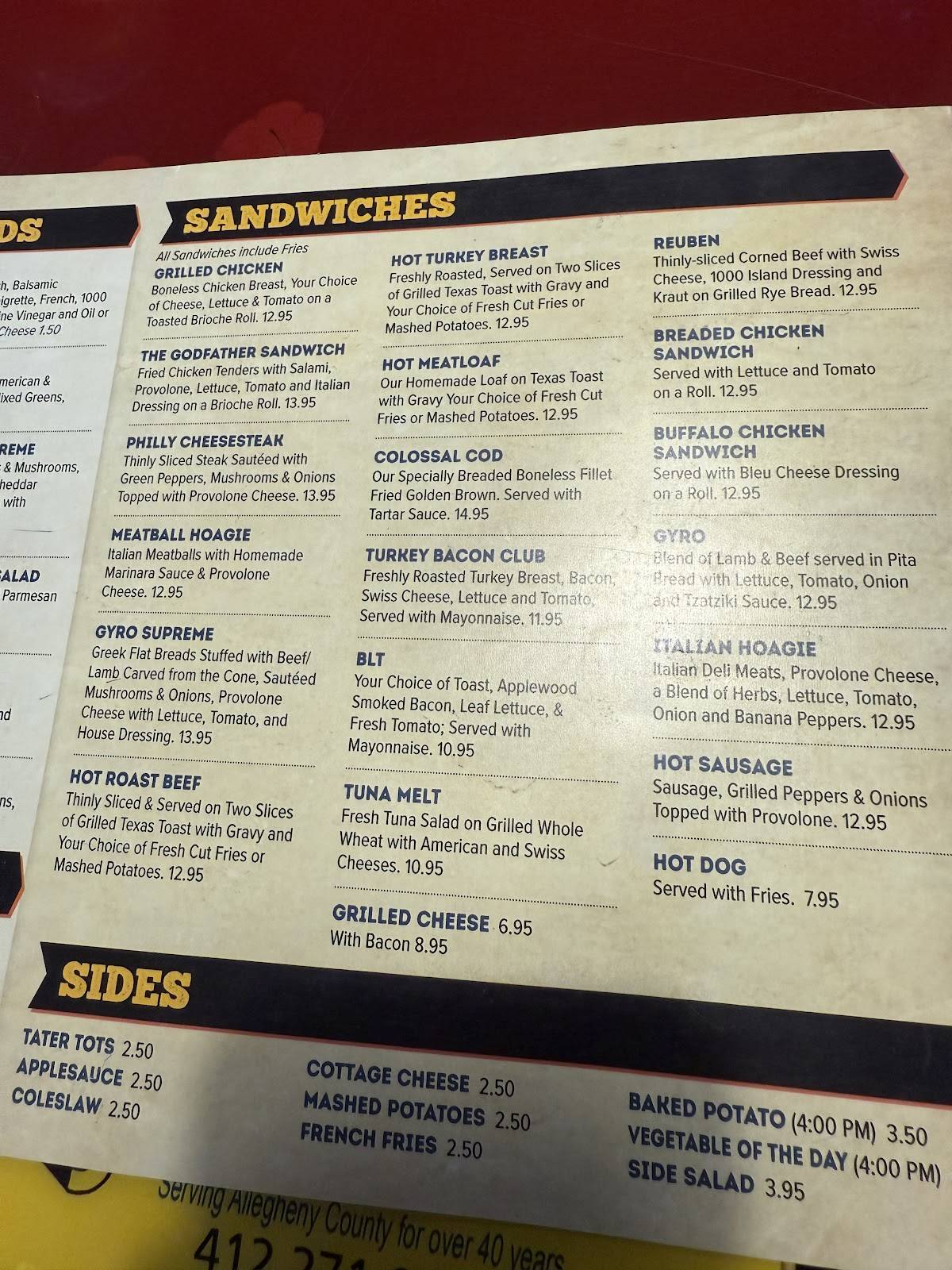 Menu at Jodi B's Restaurant, Pittsburgh, Ardmore Blvd