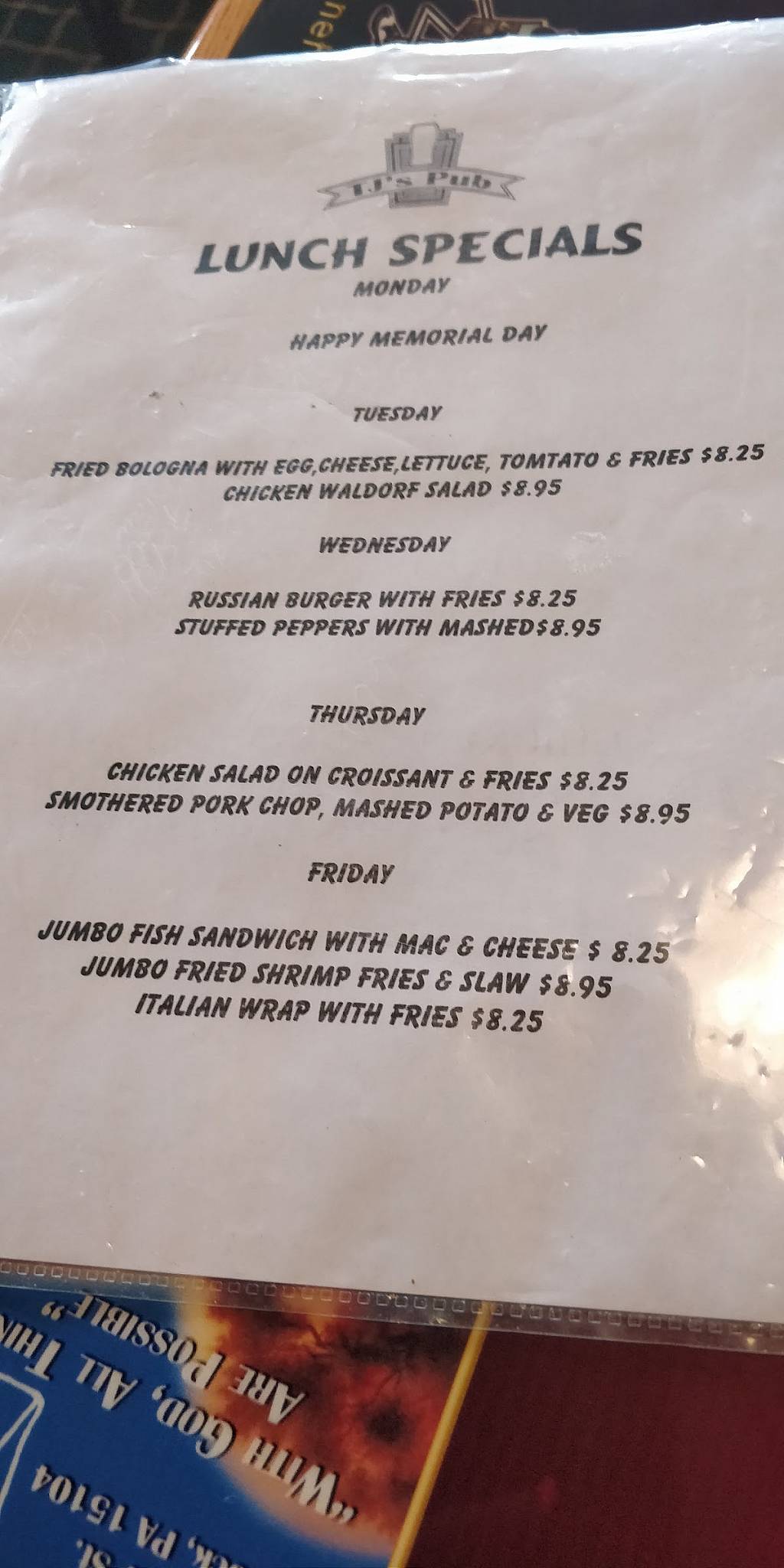 Menu at Jodi B's Restaurant, Pittsburgh, Ardmore Blvd