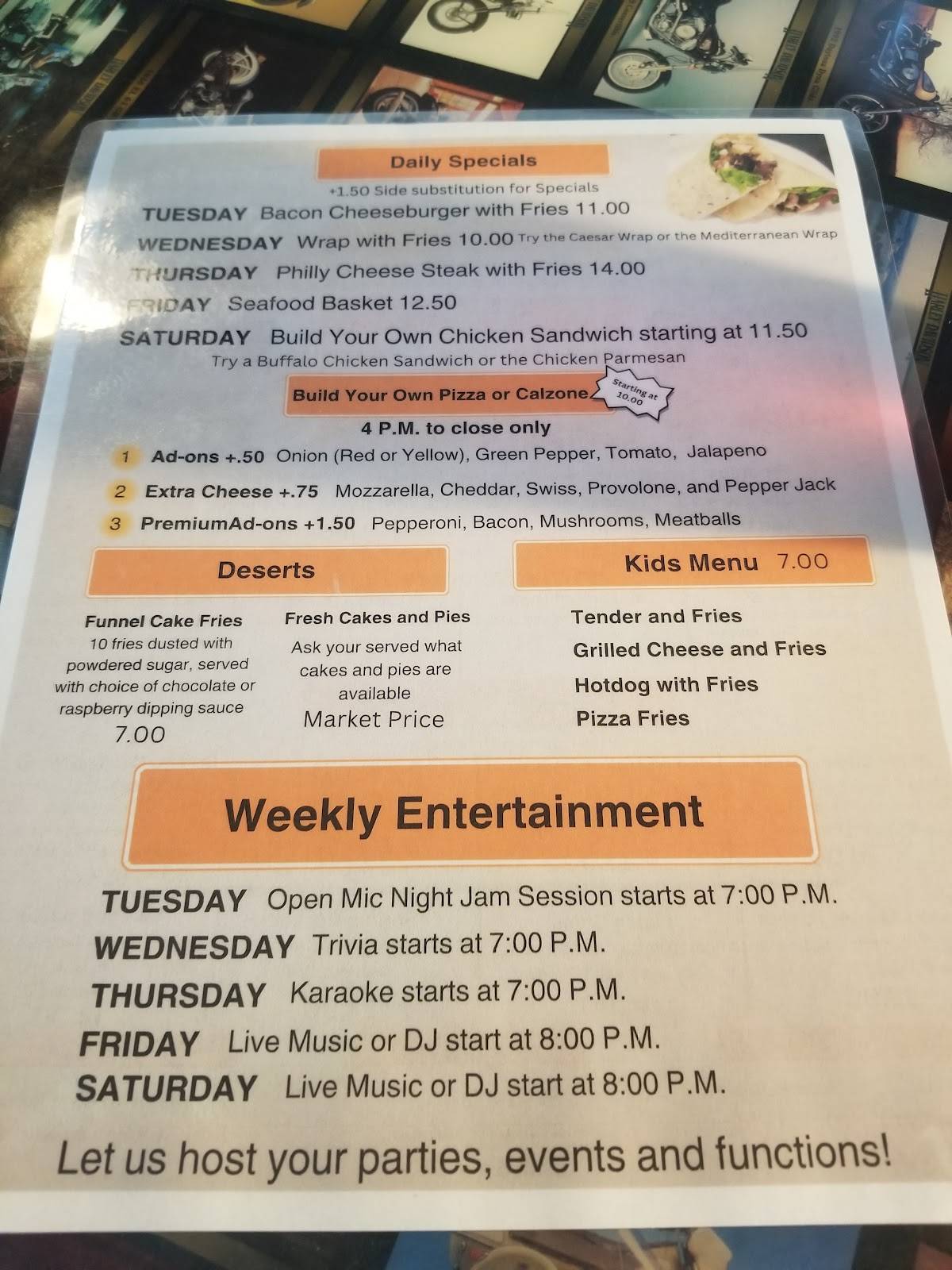 Menu at Joe's Bar and Grill, New Ellenton