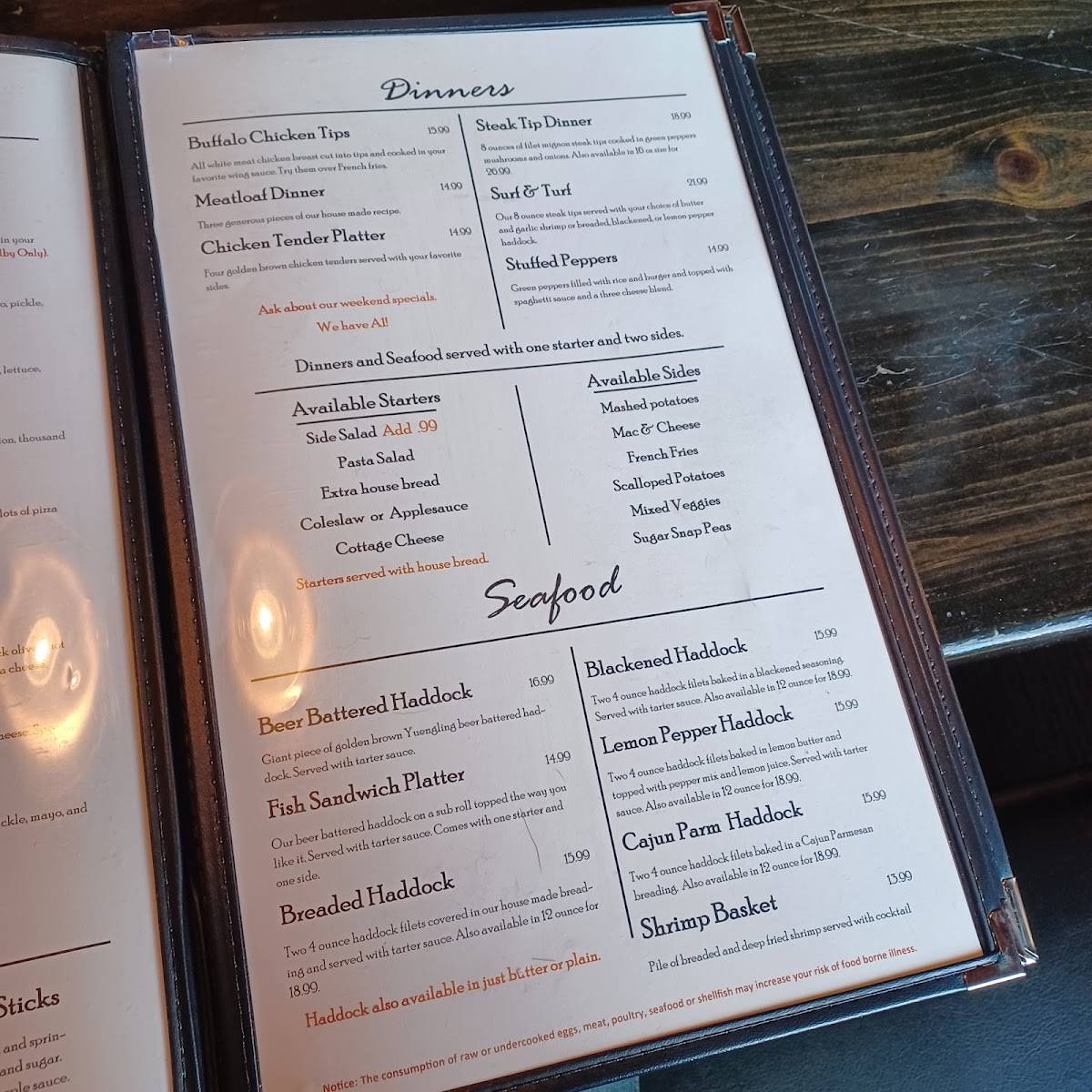 Menu at Joey's restaurant, Houtzdale