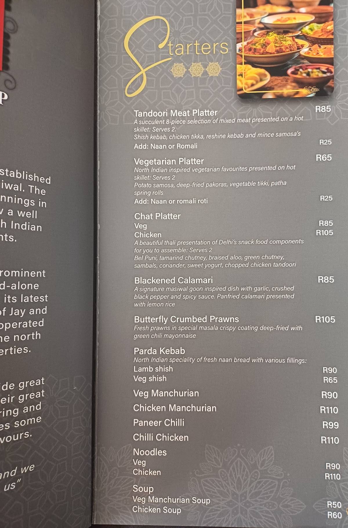 Menu au New Delhi, North Indian Restaurant, Johannesburg