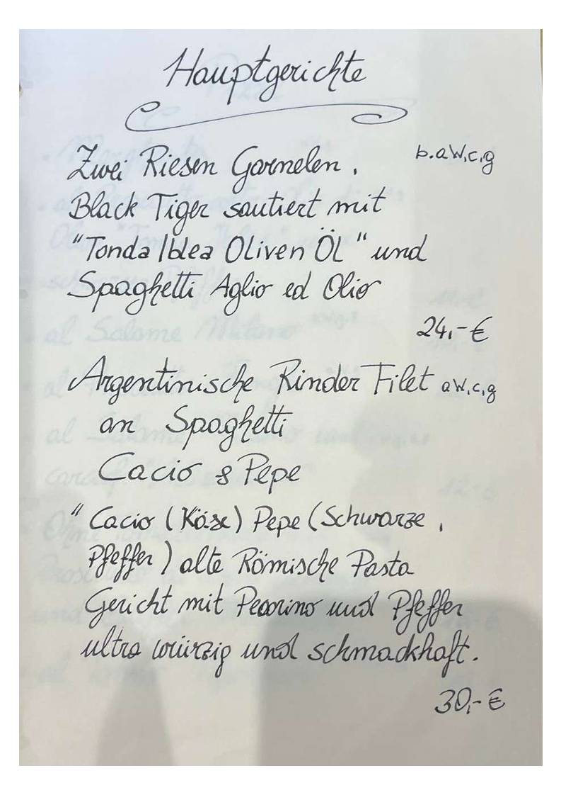 Menu au John Cannizzaro Modica Original restaurant, Lüdenscheid