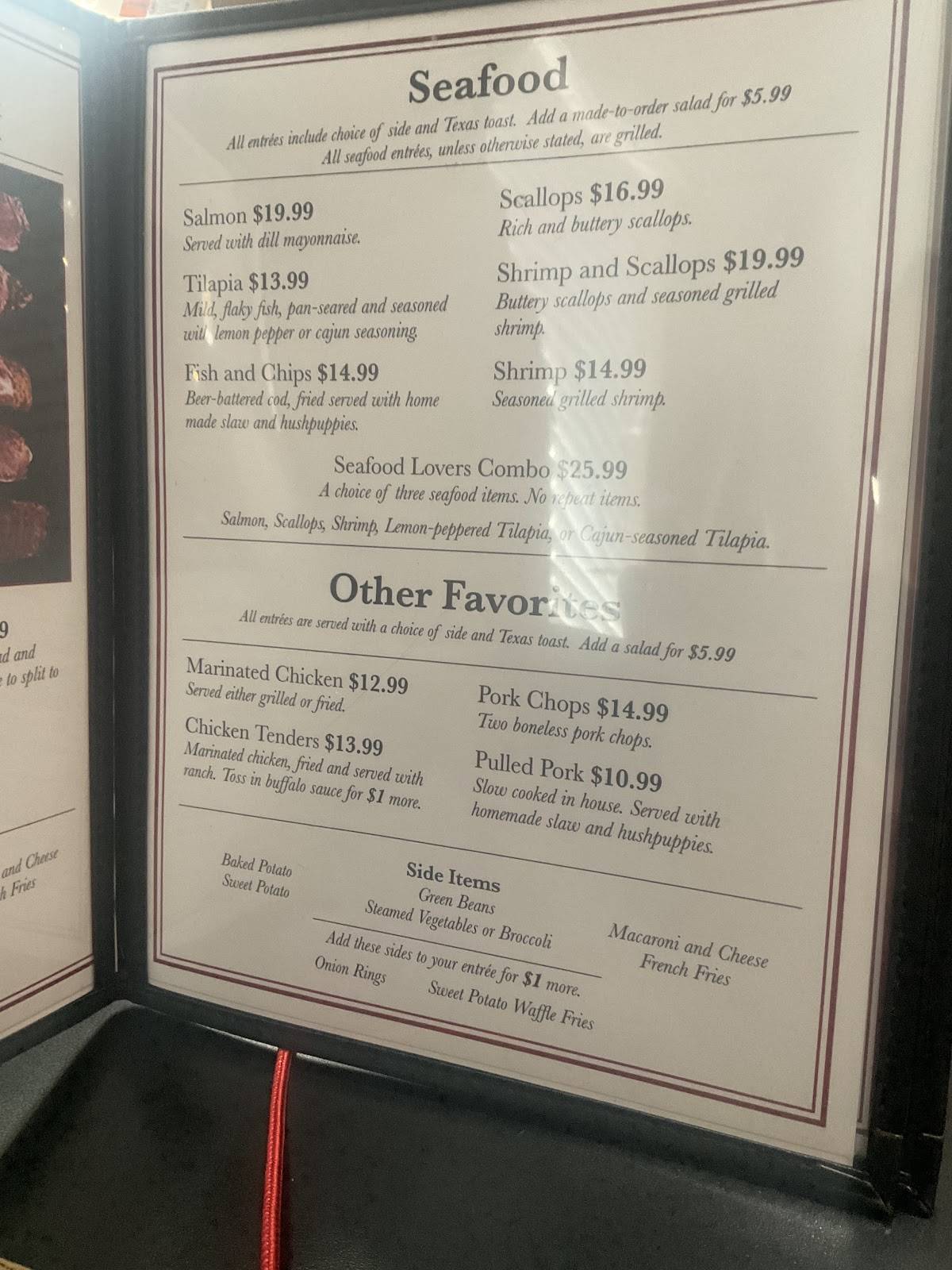 Menu at Johnny Bull's Steakhouse, Louisburg