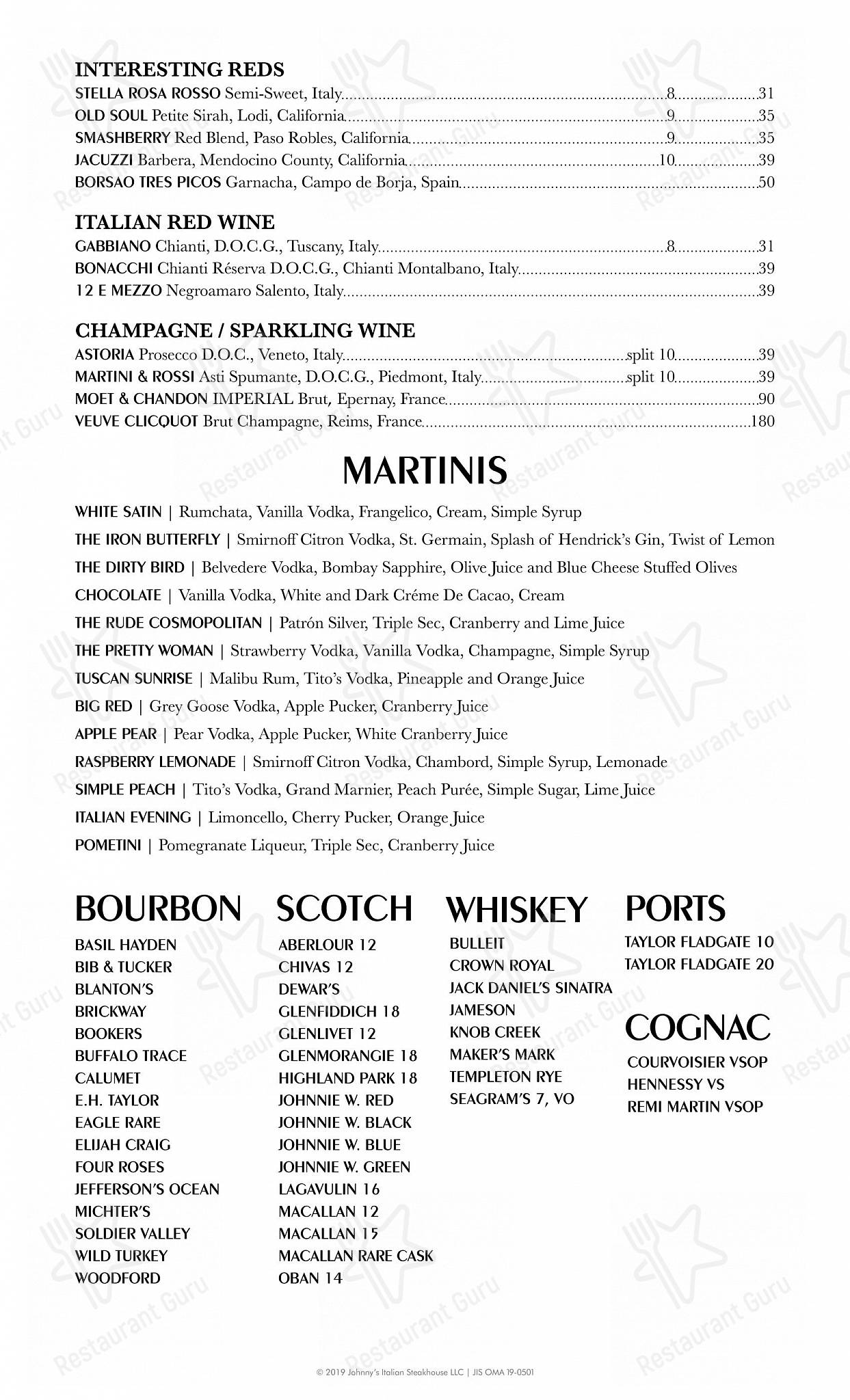 Menu at Johnny's Italian Steakhouse, Omaha