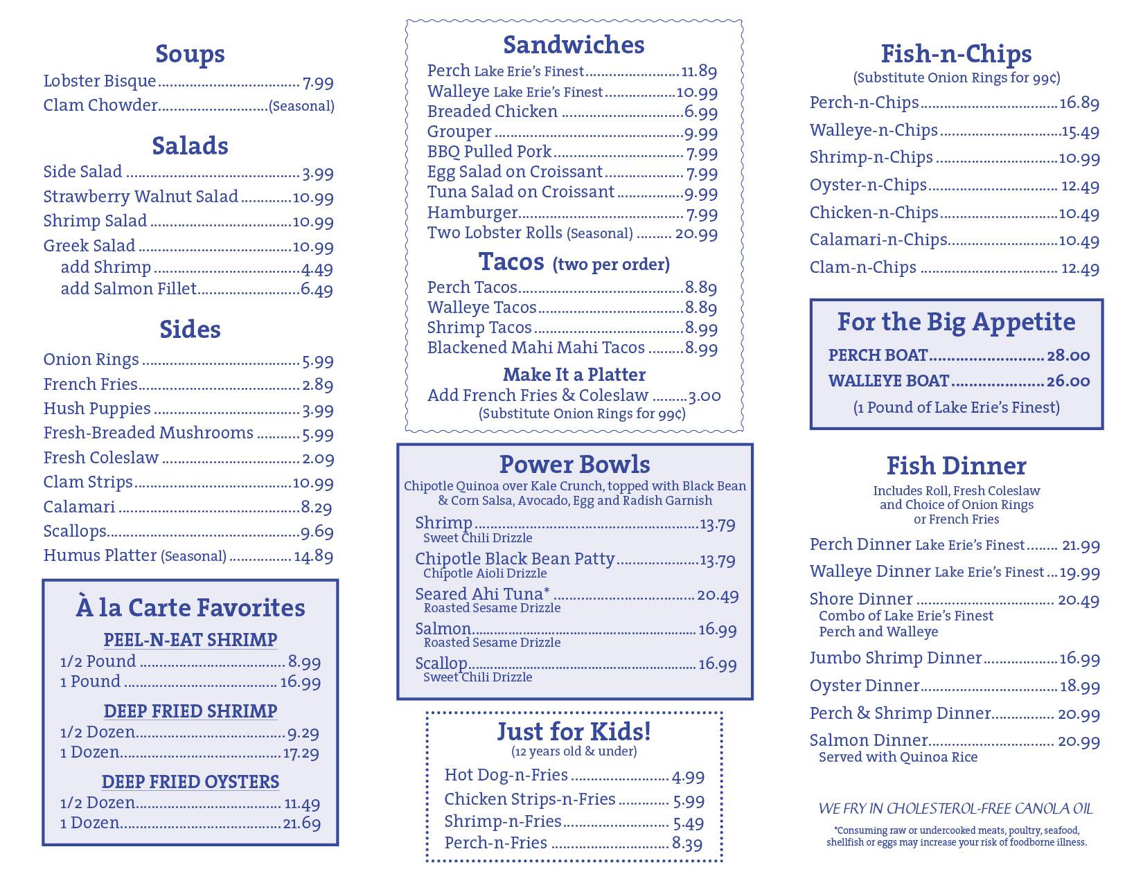 Menu at Jolly Rogers Seafood House restaurant, Port Clinton
