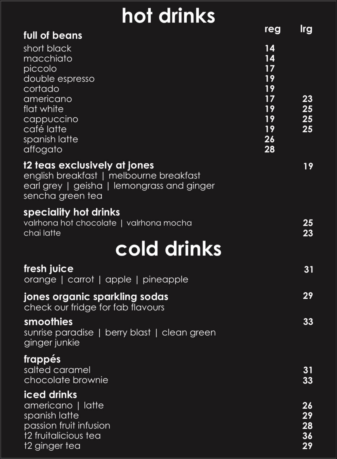 Menu at Jones The Grocer Express restaurant, Dubai, Dafza Headquarters