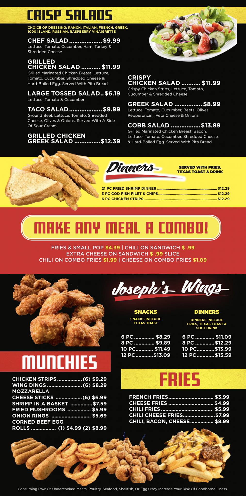 Menu at Joseph's Coney Island restaurant, Detroit