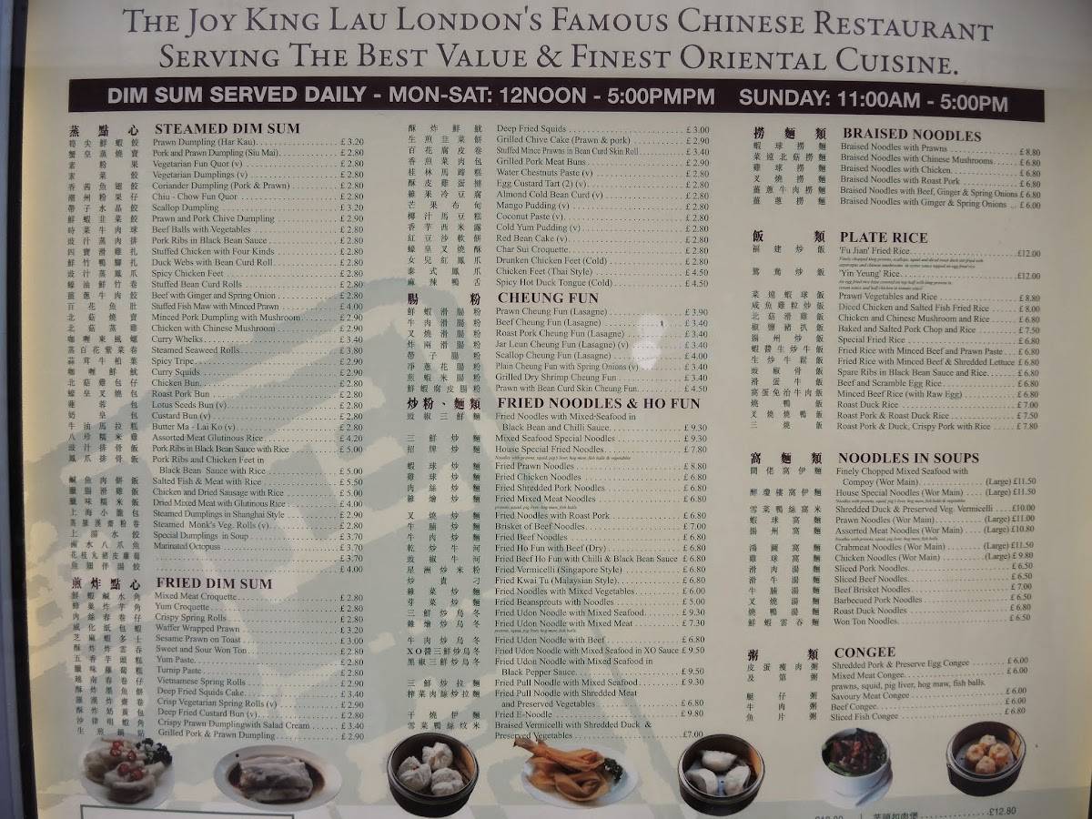Menu at Joy King Lau restaurant, London
