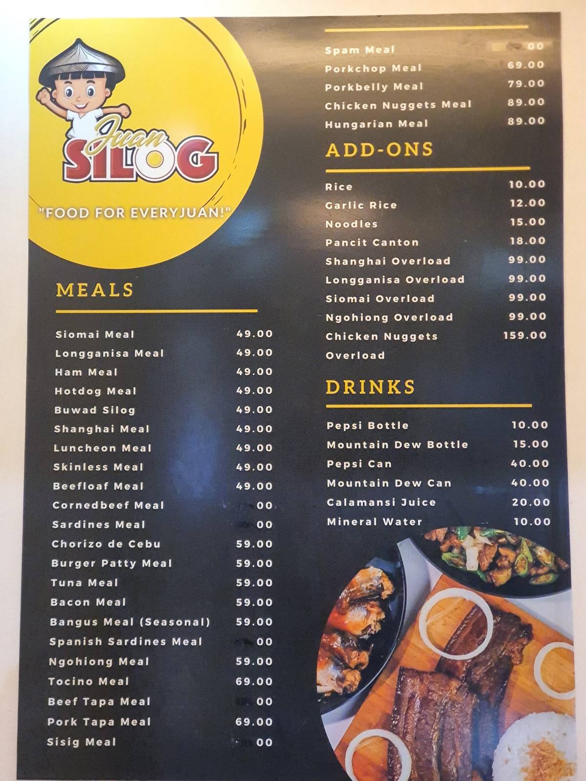 Menu at Juan Silog Station restaurant, Cebu City, The Ridges