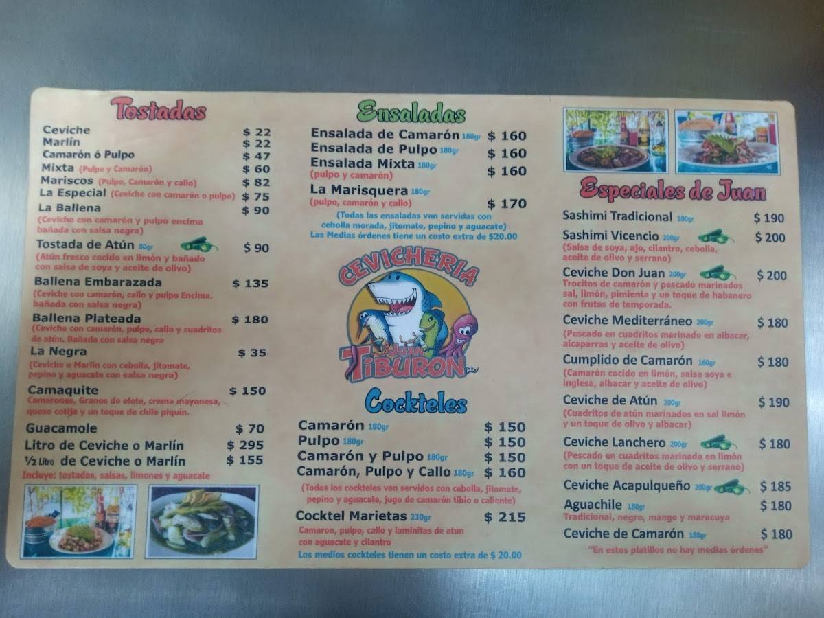 Menu at Juan Tiburón restaurant, Puerto Vallarta, Viena 131