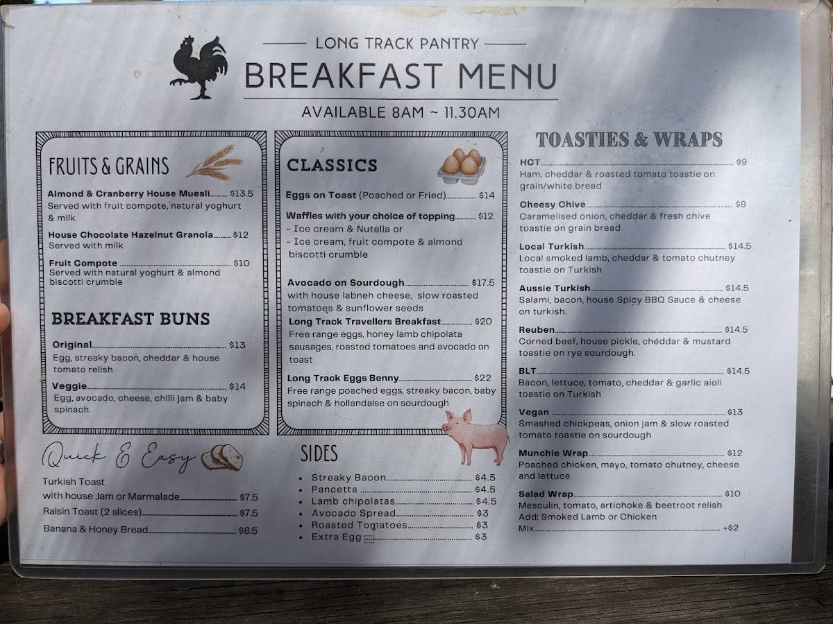 Menu at Long Track Pantry cafe, Jugiong