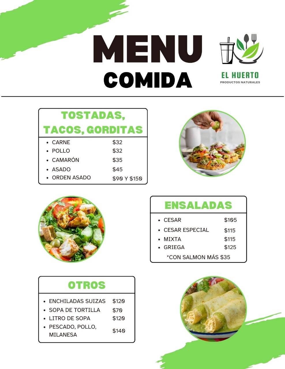 Carta del restaurante Jugos y licuados El Huerto, Mazatlán