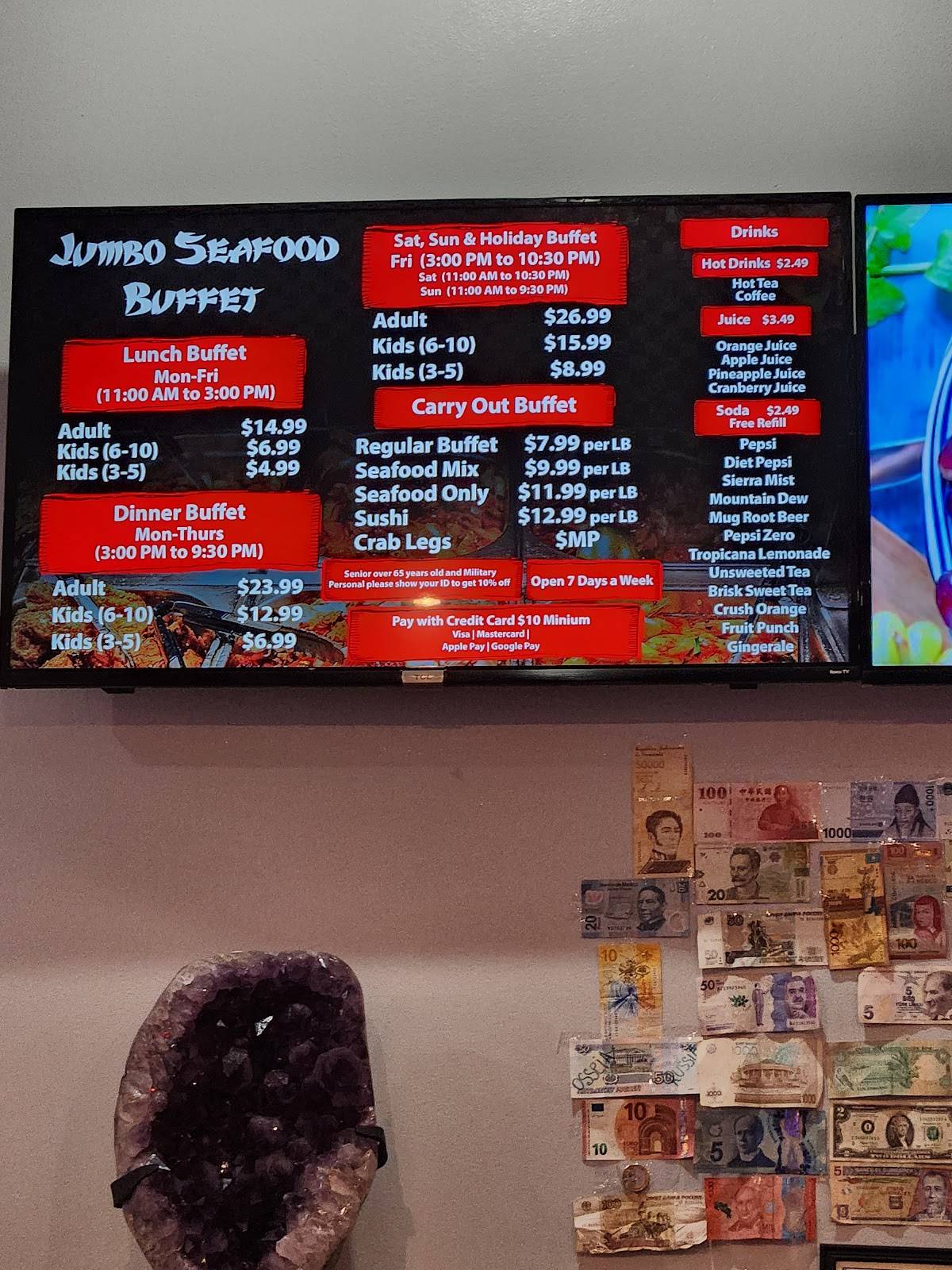 Menu at Jumbo Seafood Buffet restaurant, Feasterville-Trevose