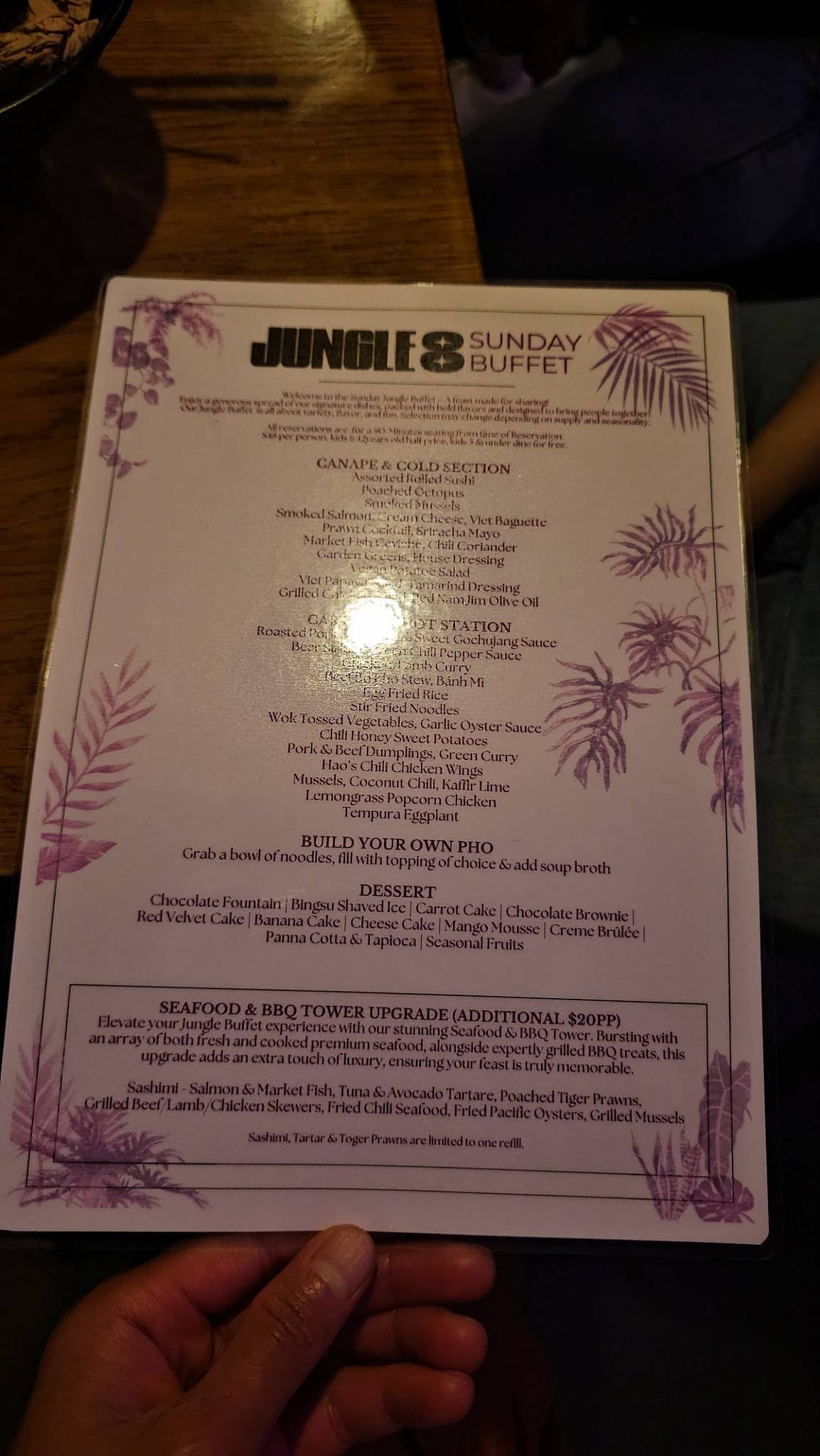 Menu at Jungle 8 restaurant, Auckland