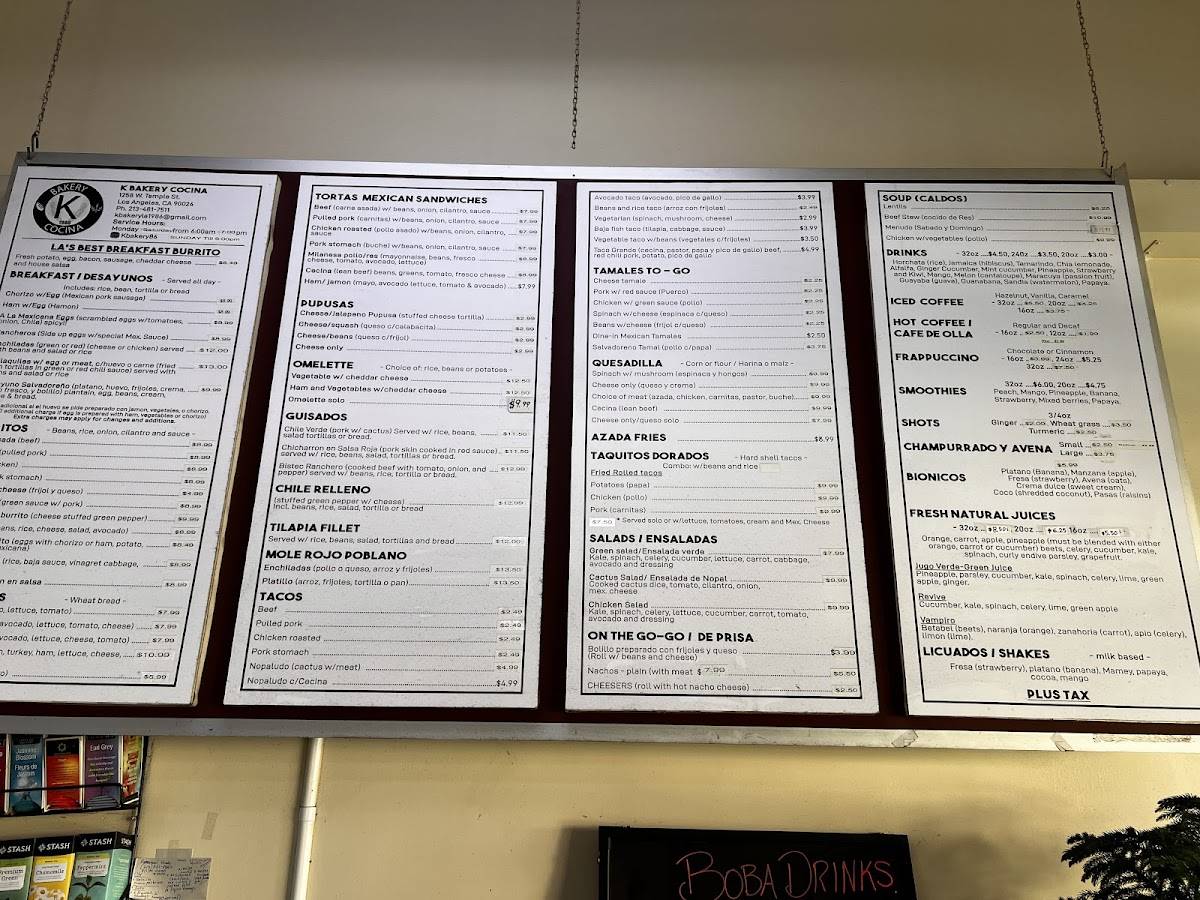 Menu at K Bakery, Los Angeles, W Temple St