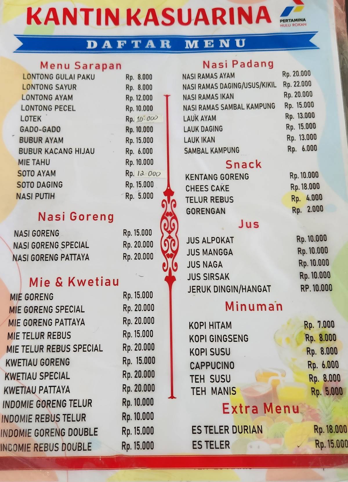 Menu at KANTIN KASUARINA restaurant, Air Jamban, 66X8+7F6