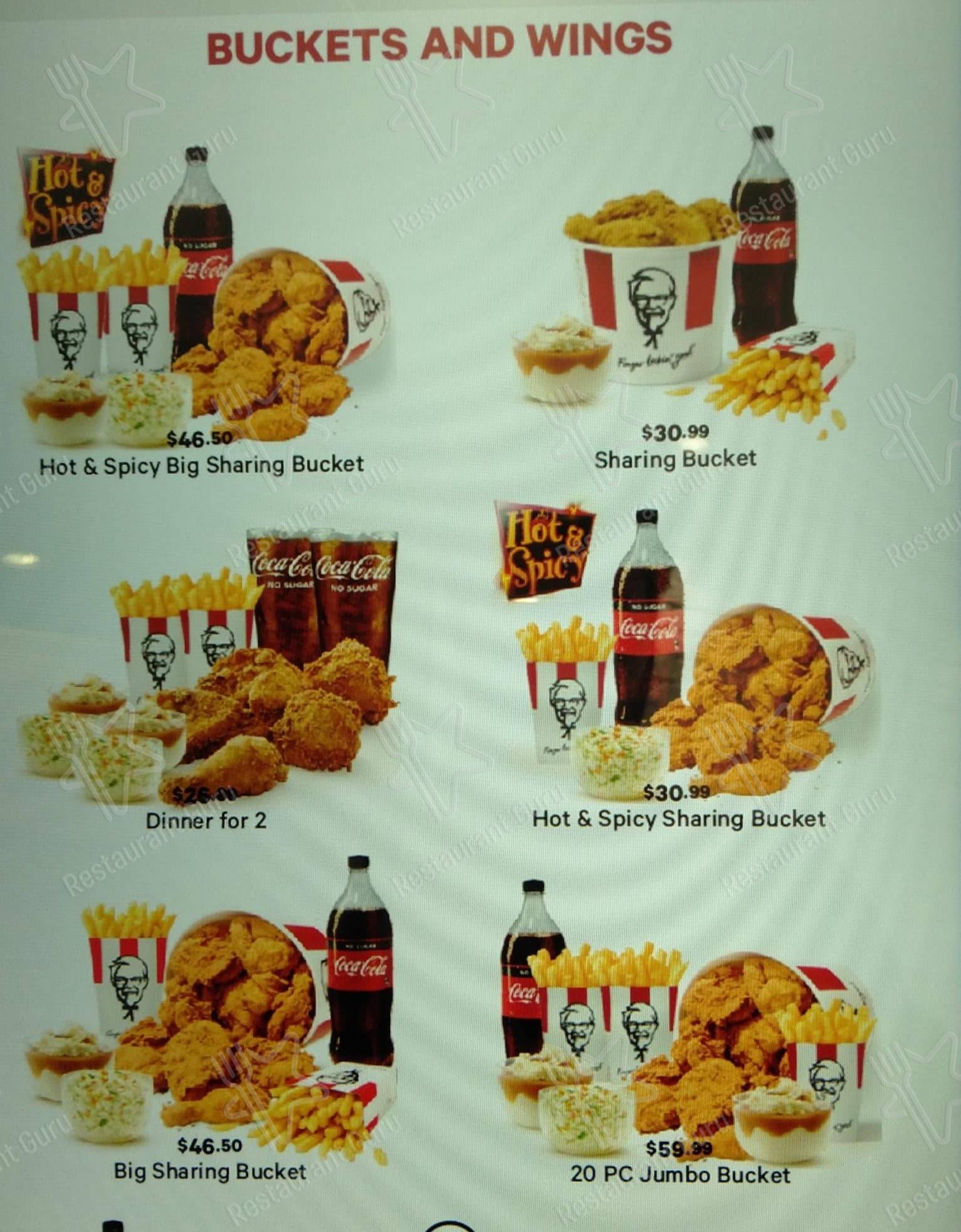 Menu at KFC Quay Street fast food, Auckland, 10 Quay St