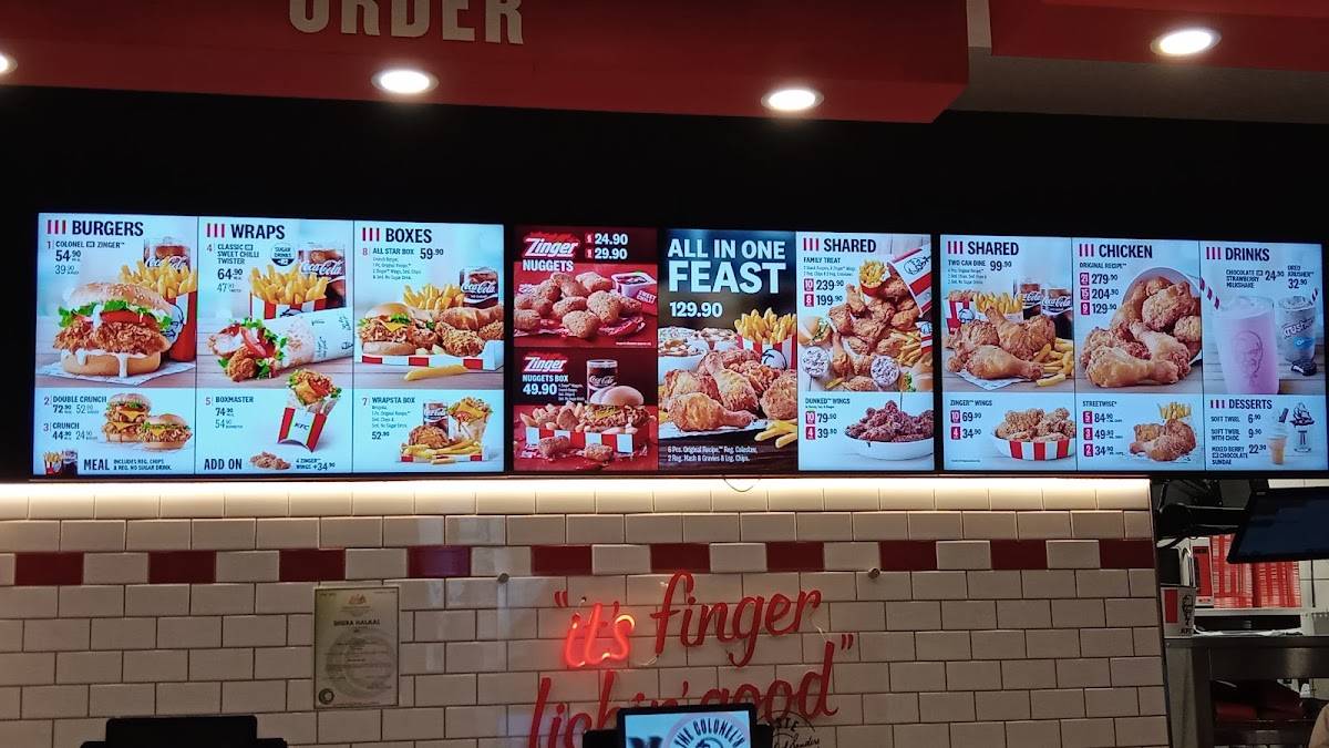 Menu at KFC Darwin Centre restaurant, Cape Town