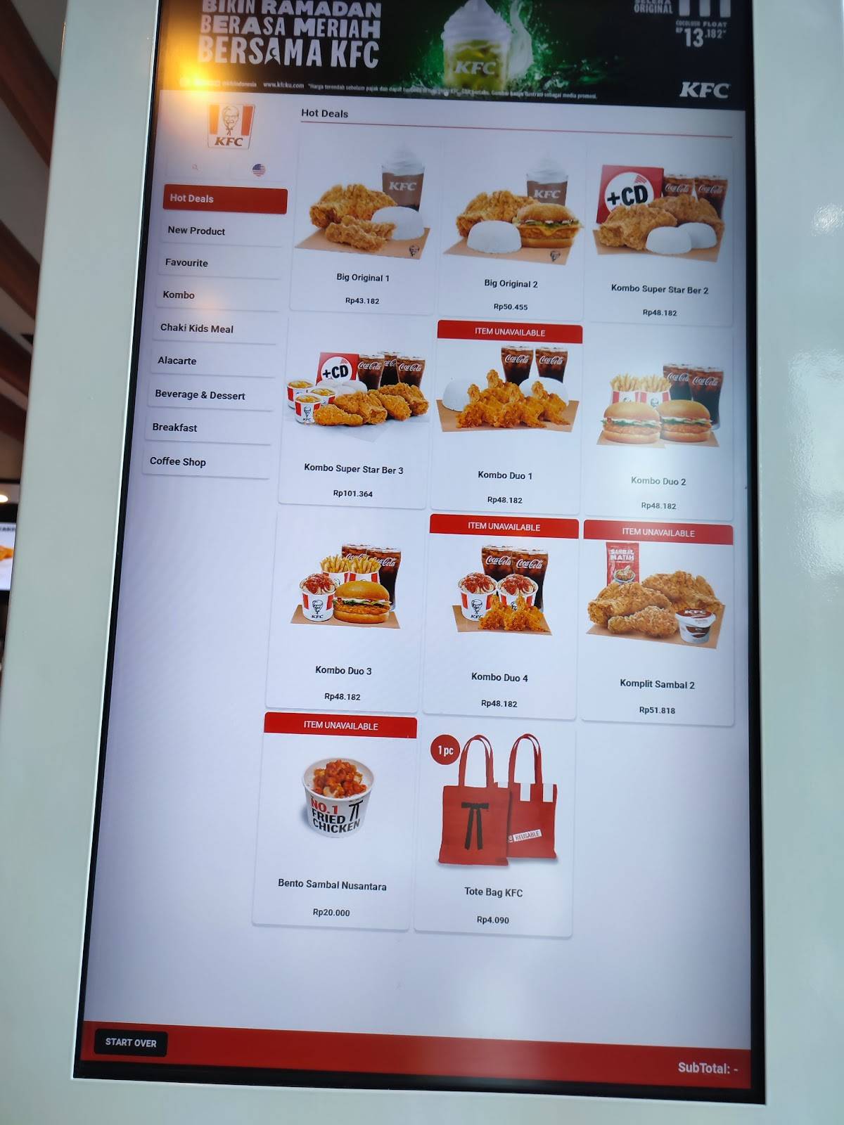 Carta del restaurante KFC Lippo Supermal Karawaci, Tangerang