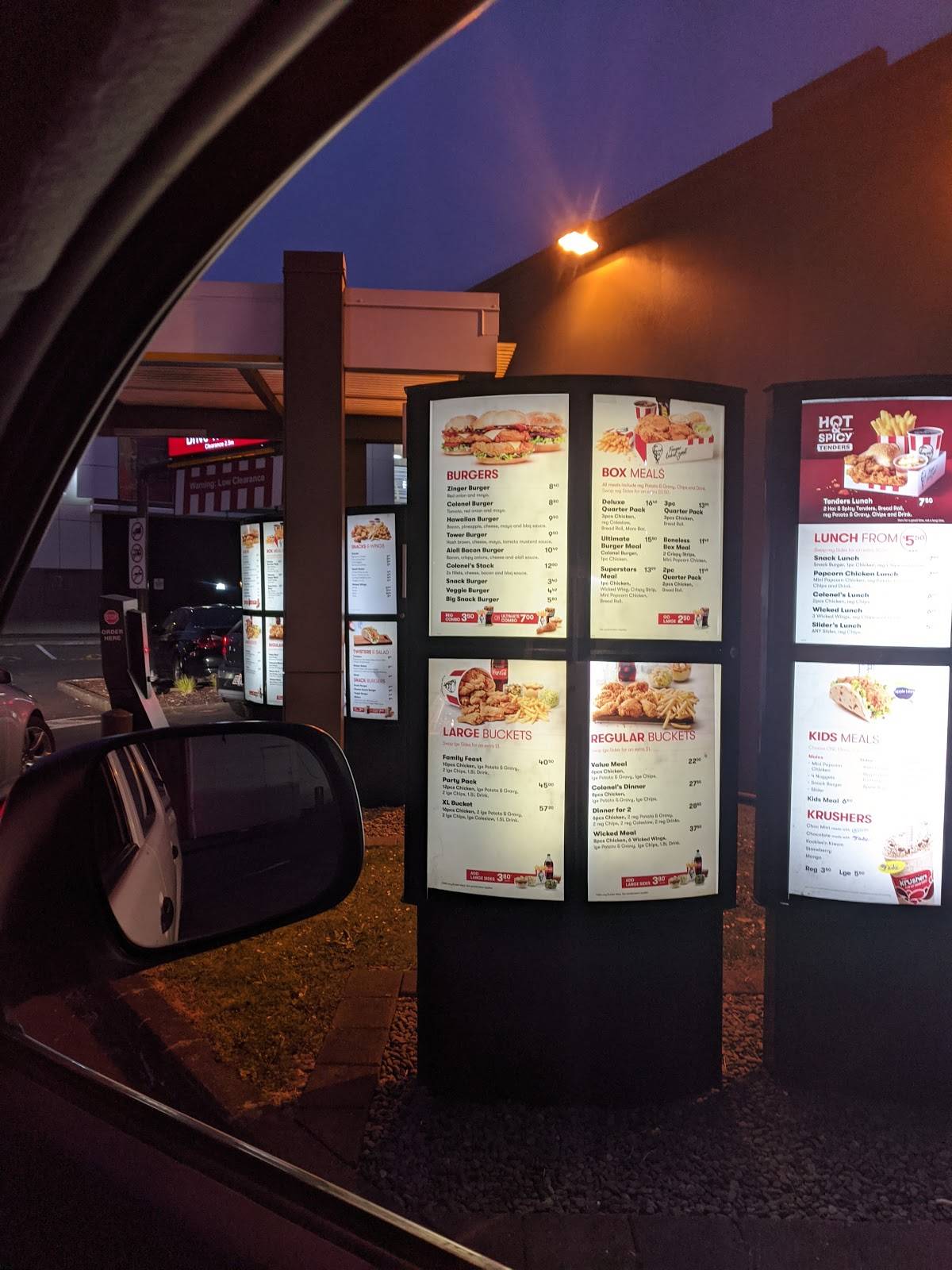 Menu at KFC Quay Street fast food, Auckland, 10 Quay St