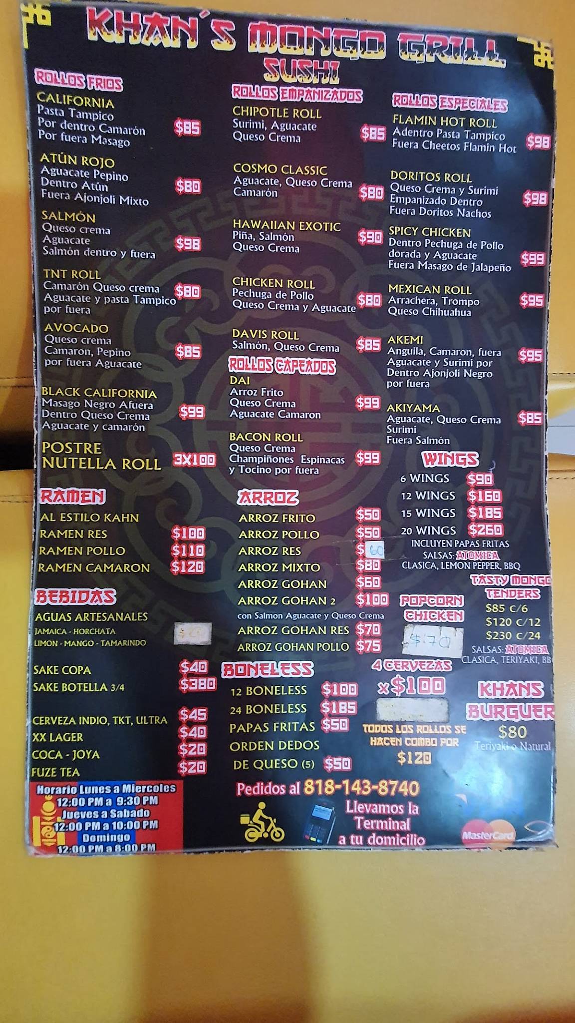 Carta de KHAN'S Grill MTY Mongolian BBQ, Apodaca
