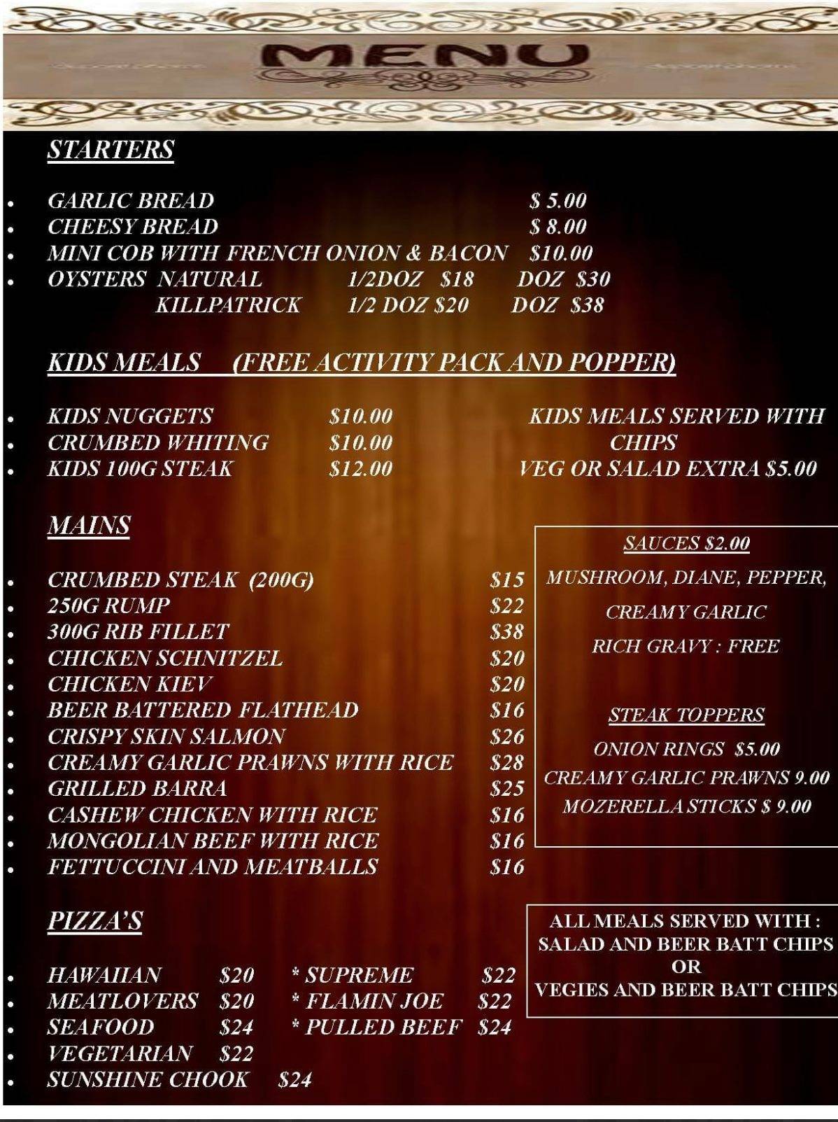 Menu at Kabra Hotel pub & bar, Kabra