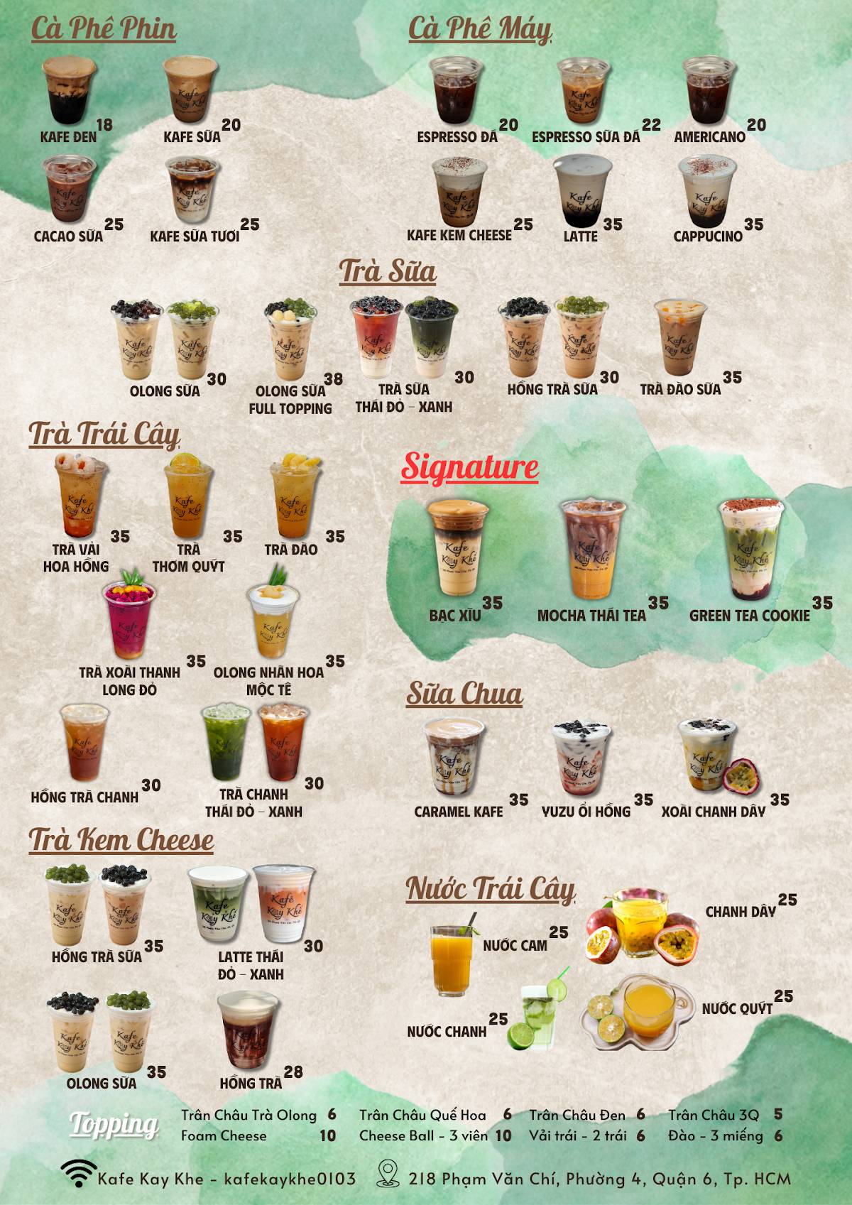 Menu at Kafe Kây Khế, Ho Chi Minh City