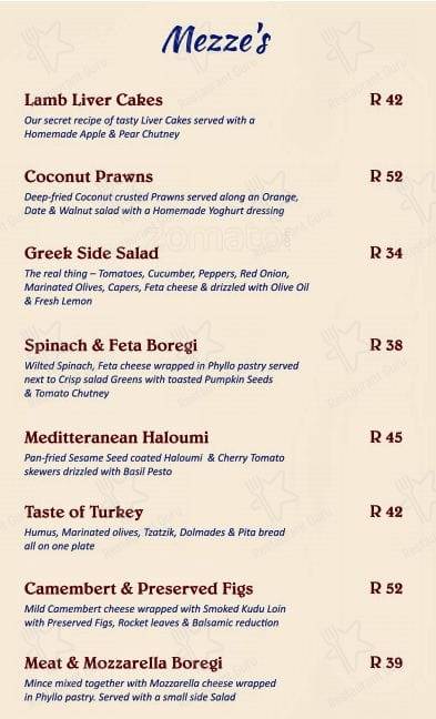 Menu at Kafe Serefe restaurant, George