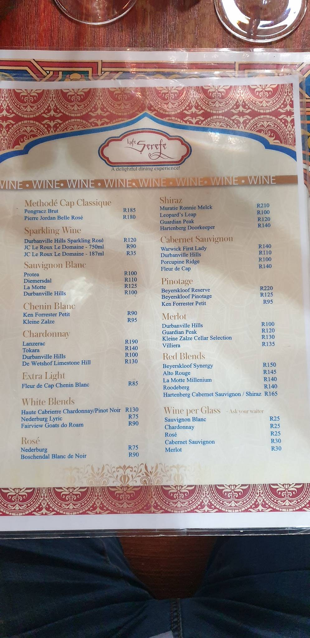 Menu at Kafe Serefe restaurant, George