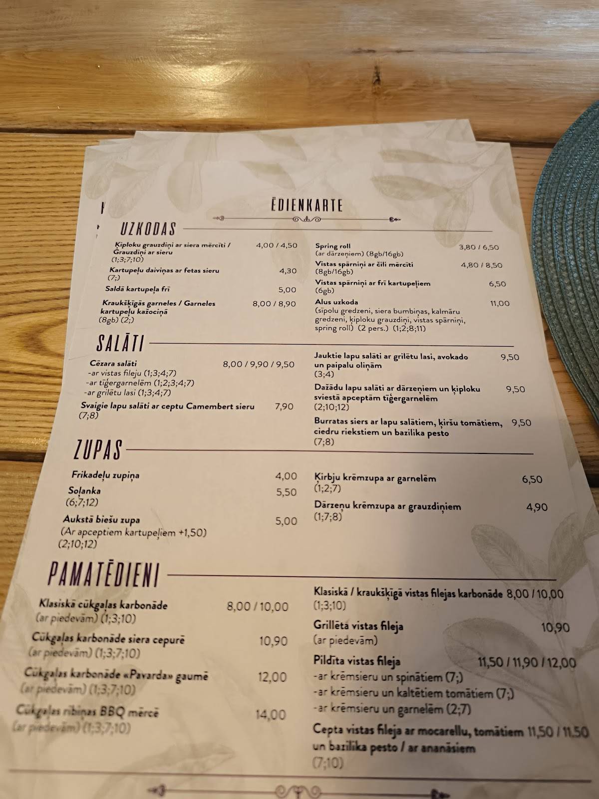 Menu at Kafejnīca "Pavards" restaurant, Inčukalns