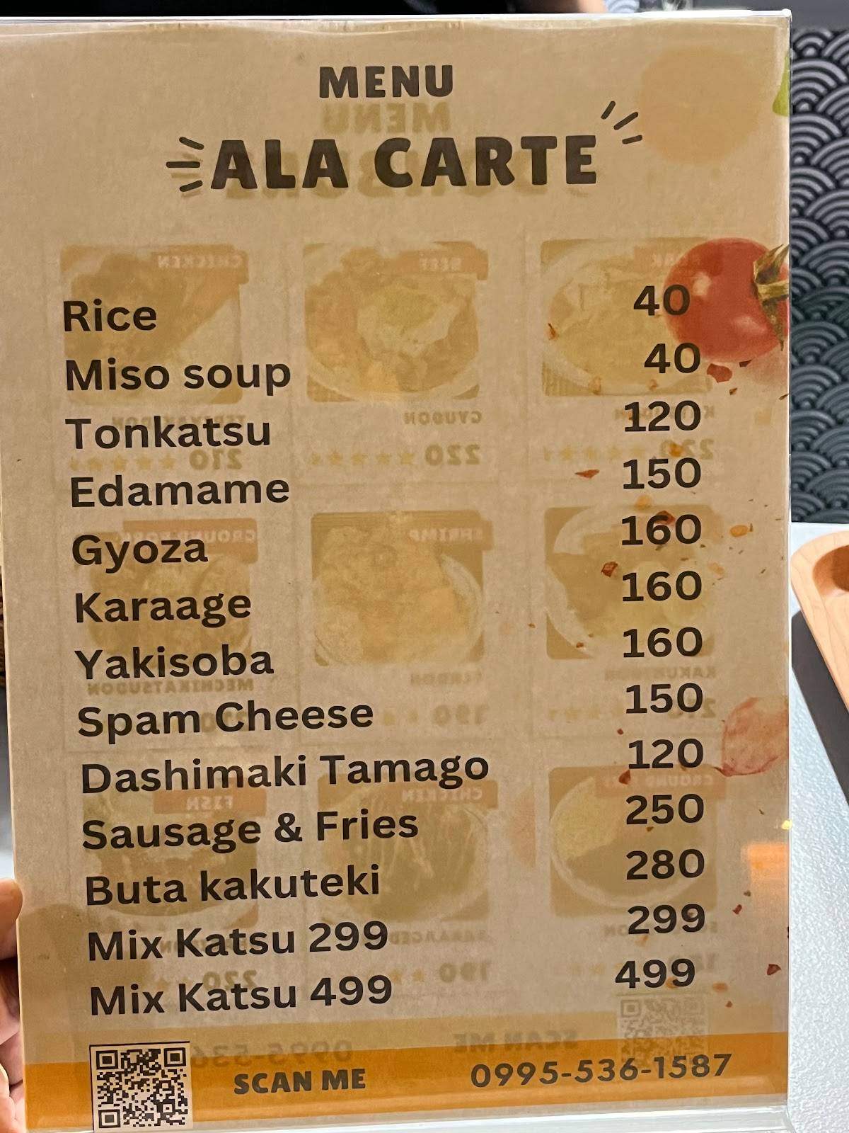 Menu at Kairi Japanese cuisine restaurant, Calamba