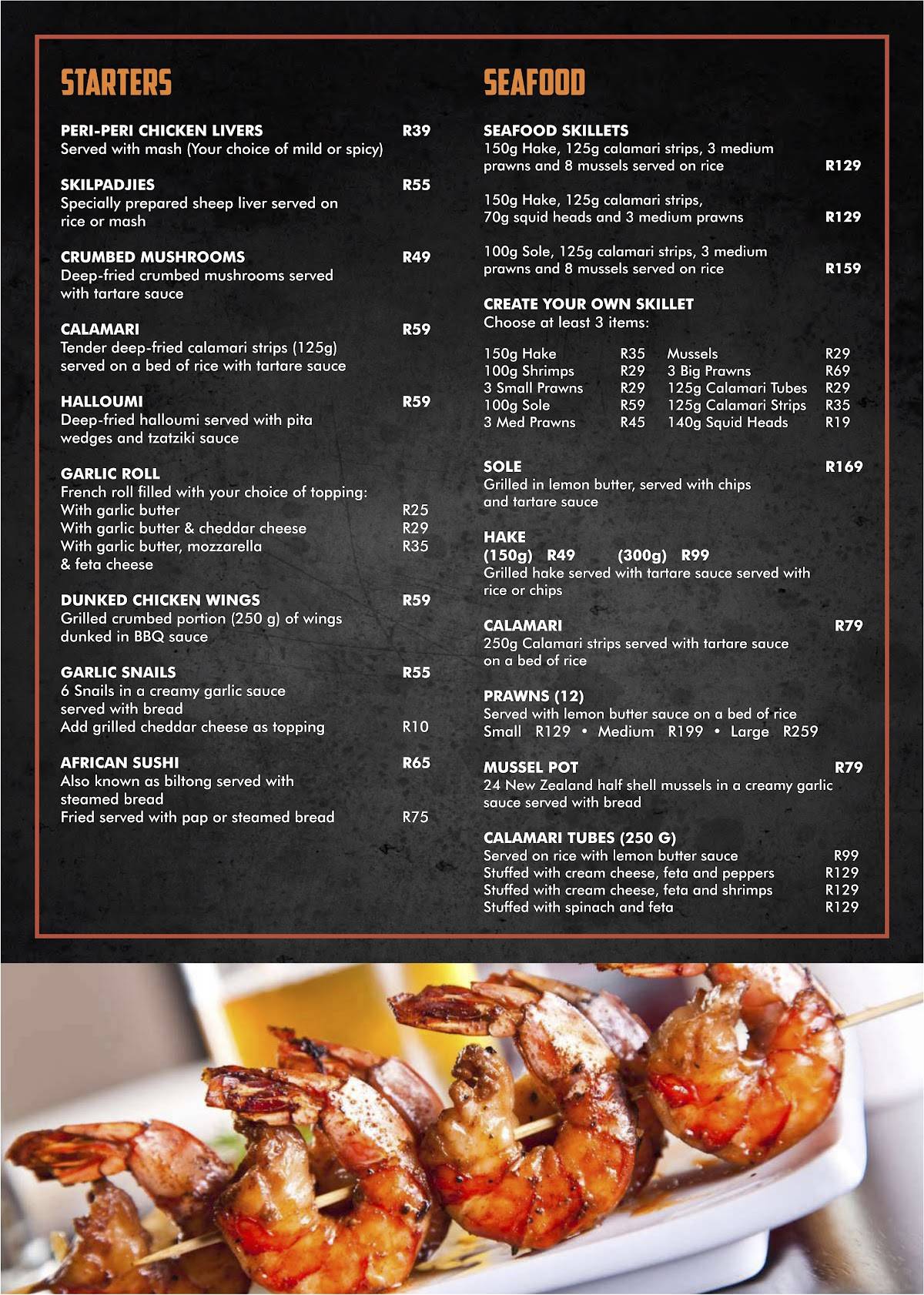 Menu at Kalahari@Towers restaurant, Bloemfontein