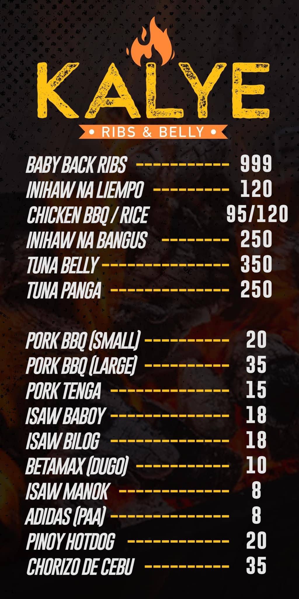 Menu at Kalye Ribs & Belly restaurant, Quezon City